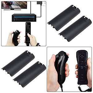 Create idea 4PCS Battery Back Door Cover Shell Compatible with Nintendo Wii Remote Controller Replacement Plastic Battery Lid Black