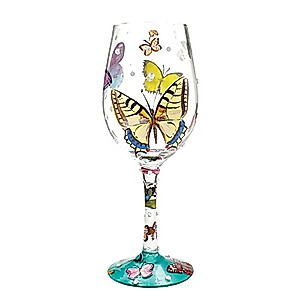 Designs by Lolita “Butterflies” Hand-painted Artisan Wine Glass, 15 oz.