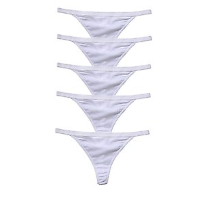 Zofirao 5 Pack Women's Black White Red Panties Cotton Spandex Thongs Underwear G-strings (M, White)