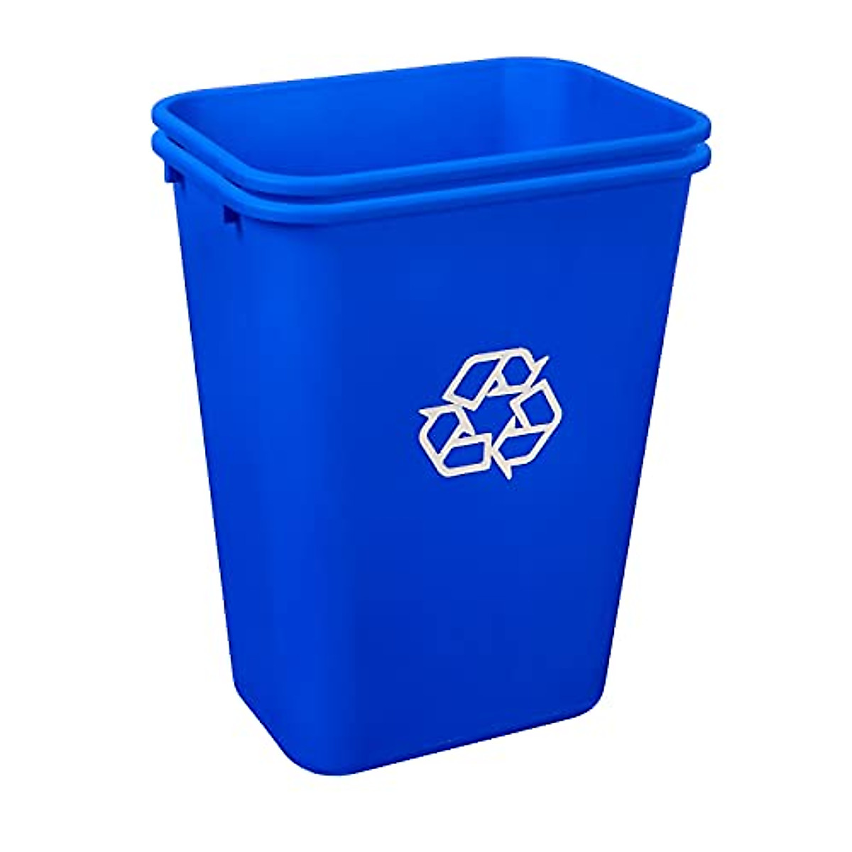 AmazonCommercial 10 Gallon Commercial Office Wastebasket, Blue, w/ Recycle Logo, 2-pack