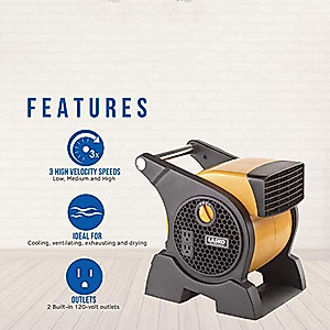 Lasko Pro-Performance High Velocity Utility Fan-Features Pivoting Blower and Built-in Outlets, 1, Yellow 4900