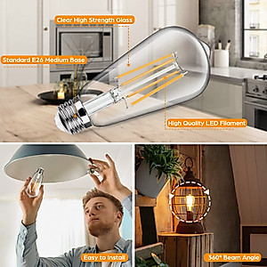 4-Pack Vintage LED Edison Bulbs 100W Equivalent 1400LM High Brightness 8W ST58 LED Filament Light Bulbs 2700K Soft Warm White E26 Medium Base CRI90+ Antique Clear Glass for Home Bedroom, Non-dimmable