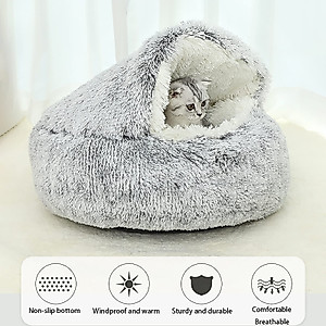 Calming Dog Bed Fluffy Plush Pet Bed Donut Cuddler Nest Warm Soft Plush Dog Cat Cushion with Cozy Sponge Non-Slip Bottom Washable Anti Anxiety Small Medium Dog Bed (Color : Gray, Size : 50