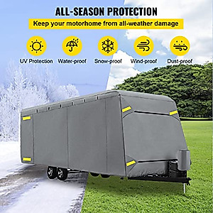 VEVOR RV Cover, 30'-33' Travel Trailer RV Cover, Windproof RV & Trailer Cover, Extra-Thick 4 Layers Camper Cover, Waterproof Ripstop Anti-UV for RV Motorhome with Adhesive Patch & Storage Bag,Grey