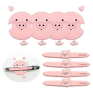 WLONG Car Side Door Handle Protector Sticker,Pink Piggy Anime Scratch Protector Auto Cover Guard with Self-Adhesive Film Automotive Exterior Accessories Pack of 8P (Pink-Pig)