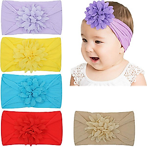 DED 20 Pcs Baby Girls Nylon Headbands 3.15 Inch Chiffon Flower Soft Stretchy Hair Band Hair Accessories for Newborns Infants Toddlers