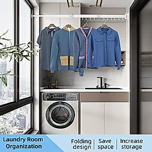 Kelisiting Retractable Clothes Drying Rack-3 Fold White Laundry Drying Rack,Wall Mounted Clothes Hanger,Space Saver,Foldable Durable,for Balcony,Laundry,Bathroom,Patio,Apartment,Dormitory