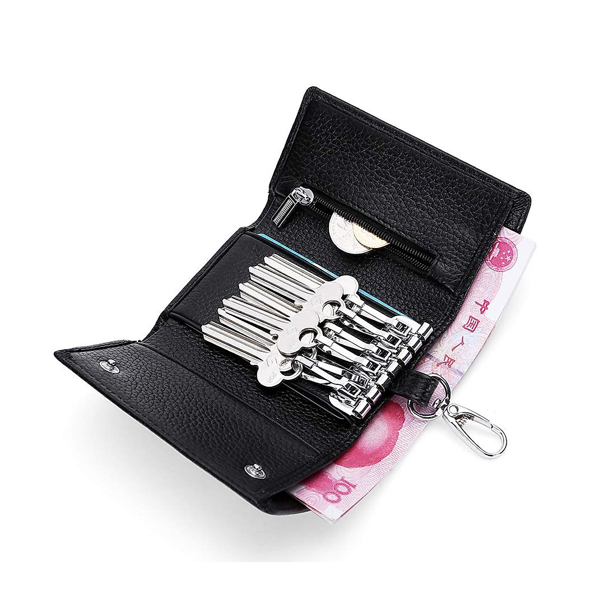 RuoFeng Keychain Key Holder Ring with 6 Hooks Snap Closure (Black)