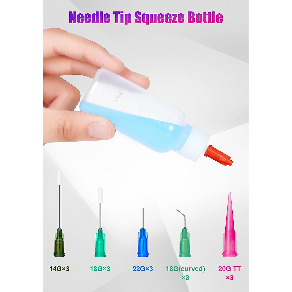 Glue Syringe Needle Tip Squeeze Bottles Set (1ml-50ml), 14G-22G Blunt Needle Tip with Caps, Precision Glue Applicator for Oil, Ink and Art Crafts