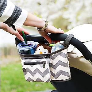 Universal Stroller Organizer Chevron - Non-Slip Stroller Caddy with Cup Holders and Pockets | Sleek Design Stroller Accessory | Fits Most Strollers, incl Jogging Strollers, Travel Systems and Wagons