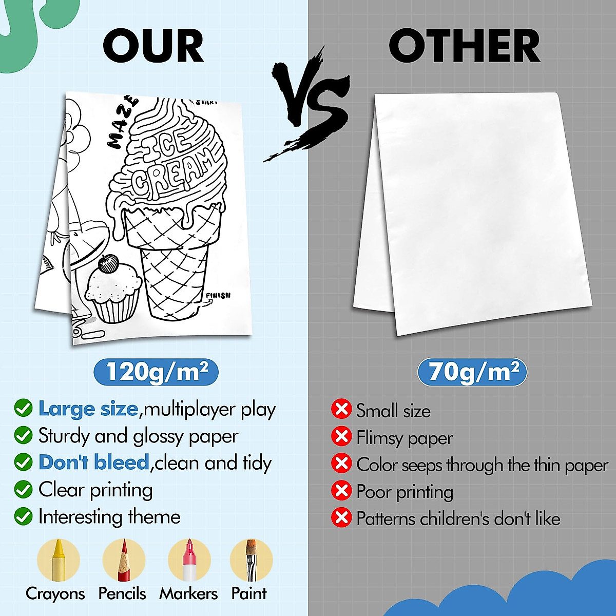 JellyPanda Easter Large Coloring Table Cloth Happy Easter Giant Coloring Poster Bunny Egg Pages Sheets Paper for Kids Adults 71 * 23.6 in