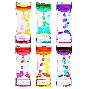 CAILINK Liquid Motion Bubbler, 6 Pack Relaxing Toys for Sensory Play,Stress Relief ADHD Fidget Water Timers,Calm Colorful Hourglass for Kids and Adults,Home Office Desk Decor