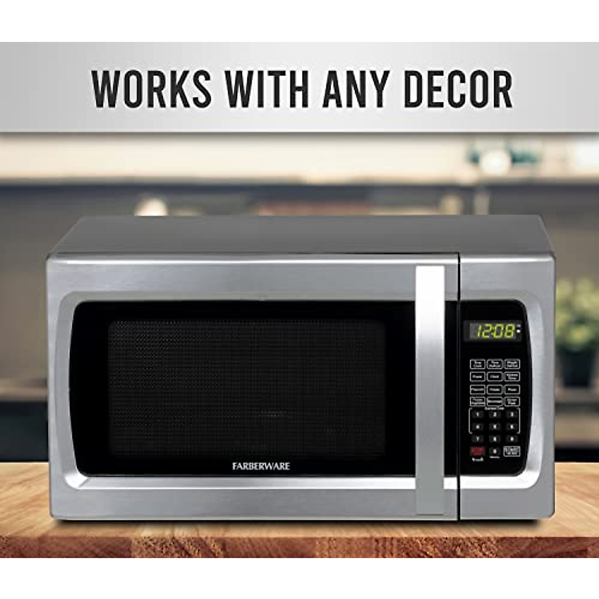 Farberware Countertop Microwave 1000 Watts, 1.1 cu ft - Microwave Oven With LED Lighting and Child Lock - Perfect for Apartments and Dorms - Easy Clean Brushed Stainless Steel