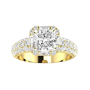 1.5 Carat GIA Certified Cushion-Cut 14K Yellow Gold Designer Popular Halo Style Baguette And Pave Set Round Diamond Engagement Ring with a 0.75 Ct D-E VS1-VS2 Center