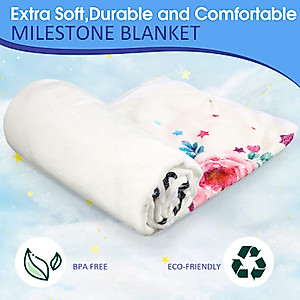 Tatuo Baby Monthly Milestone Blanket Baby Photo Blanket for Newborn Baby Shower Weekly and Monthly Blanket for Baby Pictures Includes Headband Floral Wreath and Frame 40 x 30 Inches