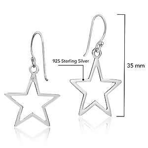 AeraVida Symmetric Everyday Shining Star Minimalist Sterling Silver Dangle Celestial Earrings, 0.87x1.38 inch