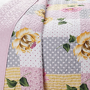 Sweet Home Collection Quilt King Size Embroidered Oversized Soft and Luxurious Patch Quilt Set with Shams, King, Floral Patchwork