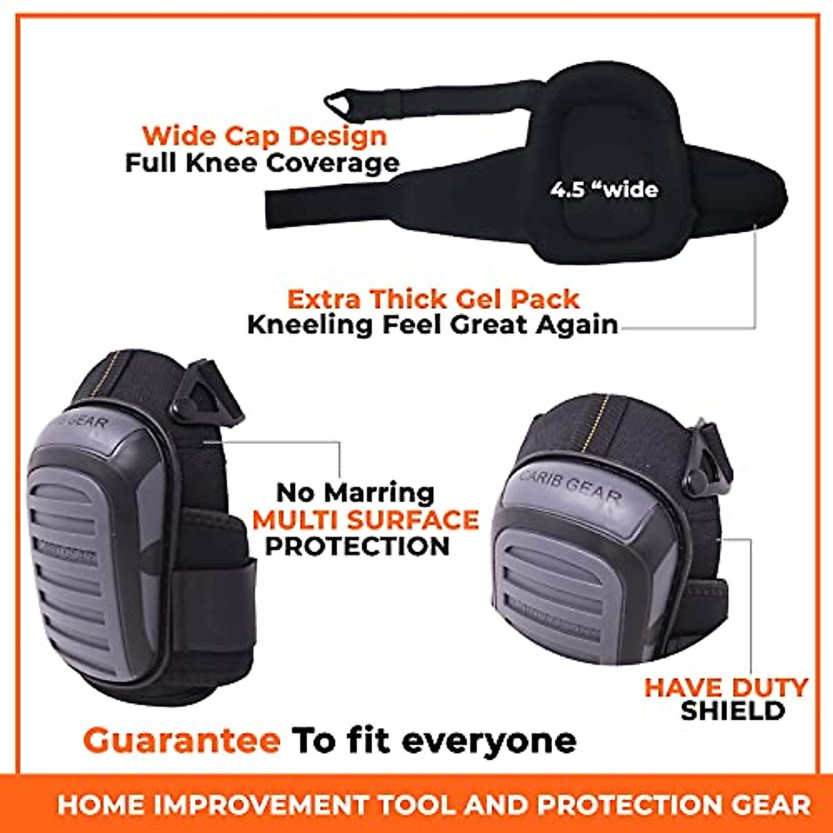 CARIB GEAR PRO Gel Knee Pads For Men and Women Work Construction | Heavy Duty Comfortable Anti-Slip Pad For Tiling, Cleaning Flooring Roofing and Gardening | Extra Gel and Cushion Support