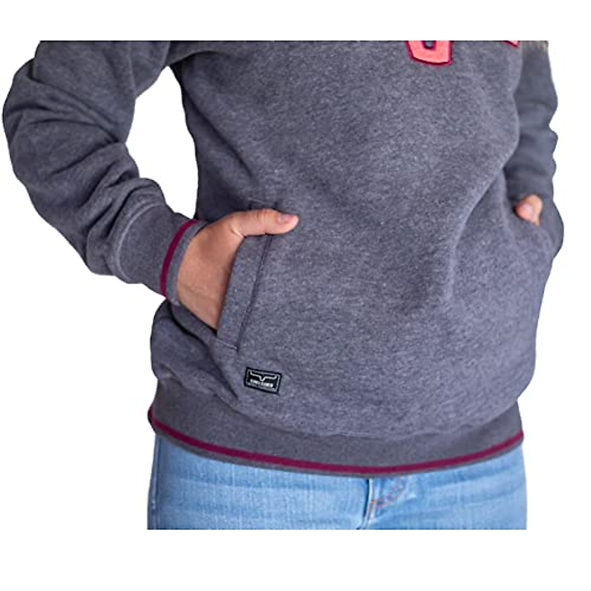 Kimes Ranch Women's Two Scoops Logo Casual Pullover Cowl-Neck Draw-String Long Sleeve Fleece Hoody, Charcoal, Large