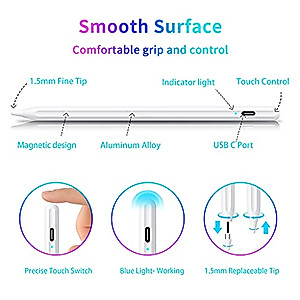 Stylus Pen, Active Stylus Pen Compatible for iOS and Android Touchscreens/Phones, Rechargeable Stylus Pen with Dual Touch Screen, Stylus Pencil for Apple/Android/Samsung Tablet, 16.5CM,White