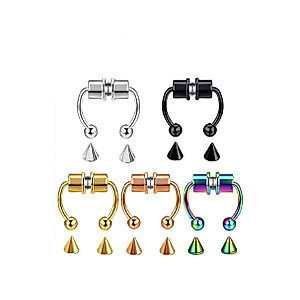 Shuiniba Magnetic Septum Nose Ring Horseshoe Fake Nose Ring Hoop Reusable Nose Ring Hoop Non-Piercing 316L Stainless Steel - 5 Pack