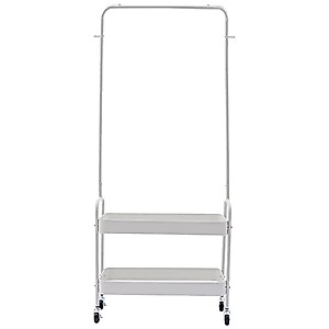 Ghankopd 2-In 1 Garment Rack, Rolling Storage Cart Clothes Organizer Coat Rack Storage Stand On Wheels, For Home Bedroom Laundry Small Place Entryway, Pink,Black,White (White)