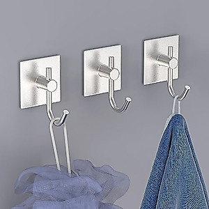 HUFEEOH Adhesive Hooks for Hanging, Shower Hooks Sticky Hooks for Hanging Loofah, Purse, Towel Holder Wall Hangers for Bathroom, Kitchen, Office, Rv (Silver)
