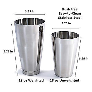 Southern 94 Boston Shaker Bartending Set with 28 Ounce Weighted, 18 oz Unweighted Tin Shakers and Hawthorne Strainer, Cocktail Mixers for The Home Bar Mixologist or Professional Bartender