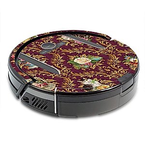 MightySkins Skin Compatible with Shark Ion Robot R85 Vacuum Minimal Cover - Teatime Cat Damask | Protective, Durable, and Unique Vinyl wrap Cover | Easy to Apply, Remove | Made in The USA