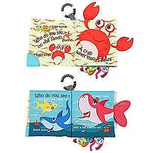 Fish Baby Books Toys, Touch and Feel Crinkle Soft Cloth Books for Babies,Toddlers,Infants,Kids Activity Early Education Toy, Shark Tails Teething Toys Teether Ring, Baby Book Octopus, Ocean Sea Animal