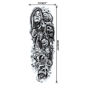 Pinone Full Arm Temporary Tattoo For Man Women L19“xW7”(12 Sheets)