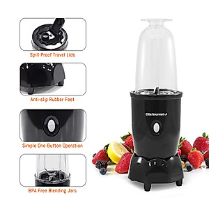 Elite Gourmet EPB-1800 17-Piece Personal Drink Mixer Blender, Sports Blender 16 Oz capacity, Includes Chopping and Blending Blade, Drink Lids and Extra Cups