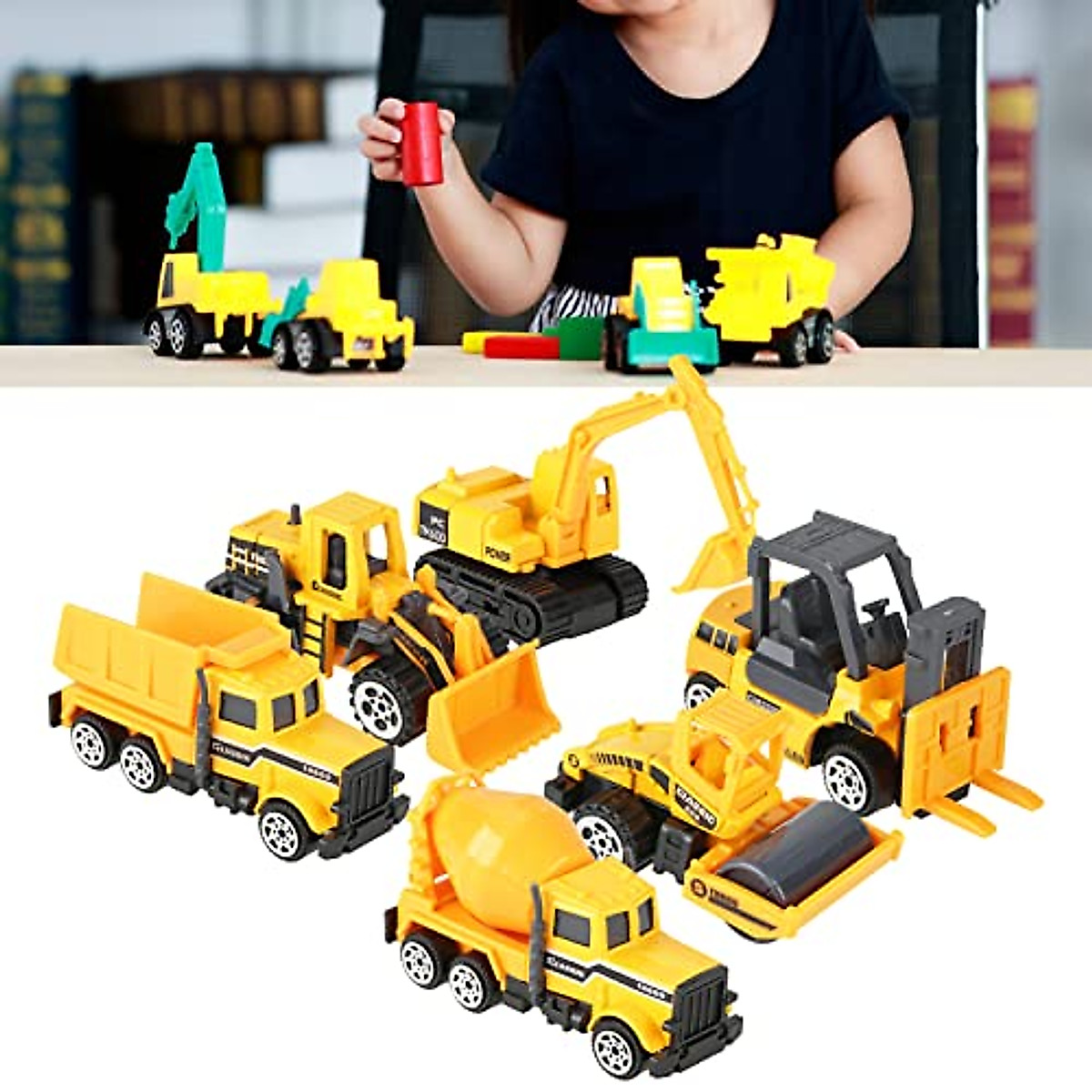 SPYMINNPOO Small Construction Toys,6PCS 1:64 Scale Alloy Plastic Engineering Car Truck Toy Mini Construction Vehicles Toys for Boys Mini Vehicle Constructio Model Kids Gift