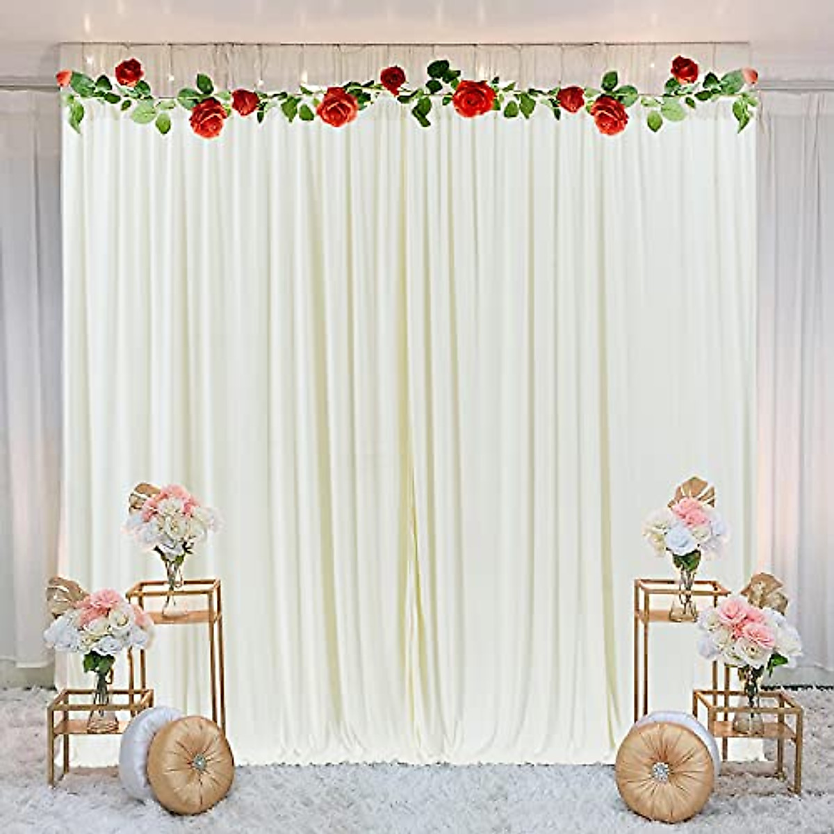 10x10 Ivory Backdrop Curtain for Wedding Parties Wrinkle Free Ivory Photo Curtains Backdrop Drapes Fabric Decoration for Baby Shower Photoshoot 5ft x 10ft,2 Panels