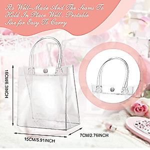 50 Pieces Clear PVC Plastic Gift Bags with Handles Transparent Gift Bags Reusable Plastic Gift Wrap Tote Bags for Bachelorette Bridesmaid Wedding Back to School Baby Shower (5.9 x 6.3 x 2.8 Inches)