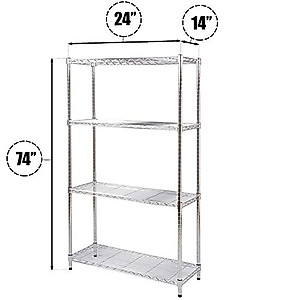 Regal Altair 14" Deep x 24" Wide x 74" High 4 Tier Chrome Wire Shelving Kit | NSF Commercial Storage Rack Unit