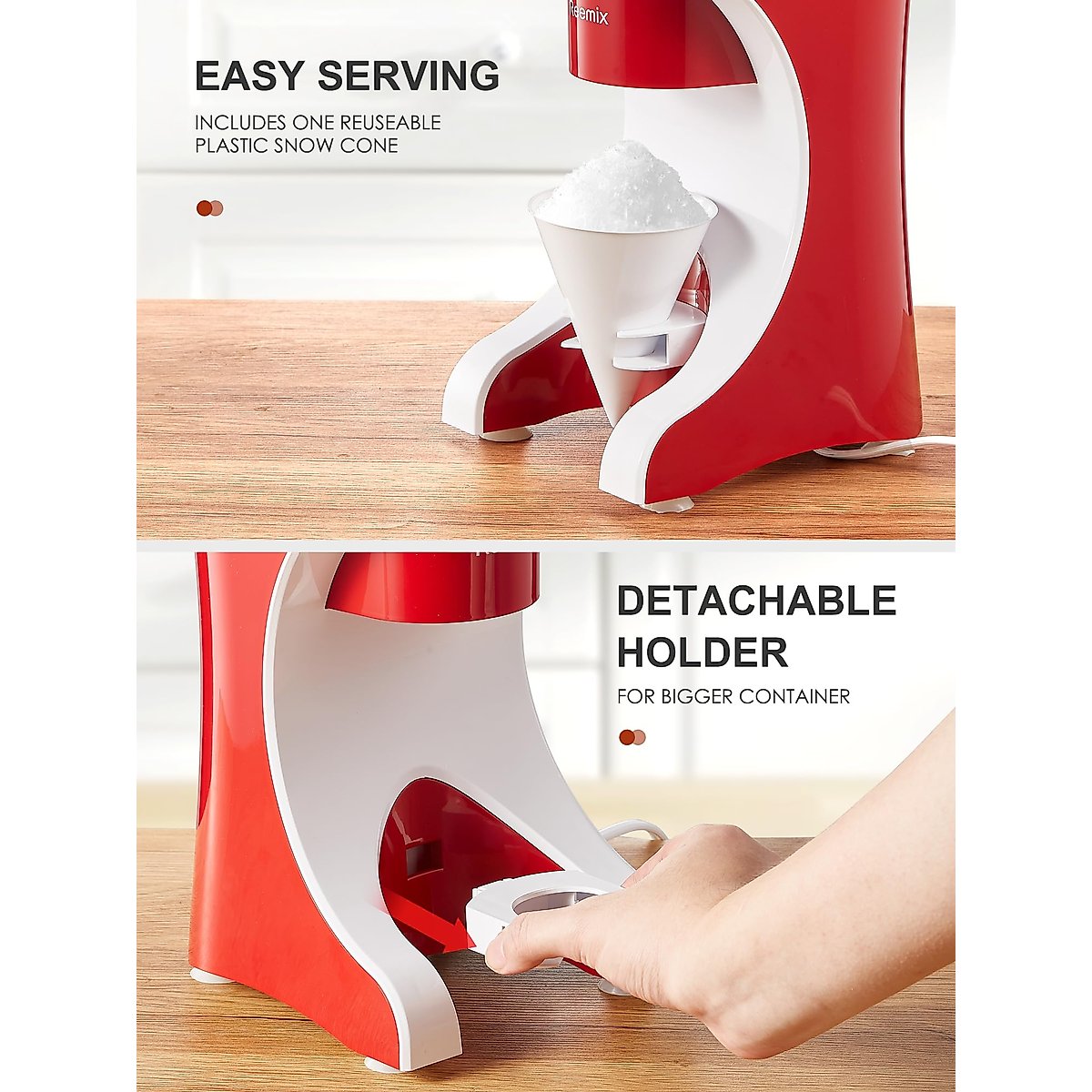 Shaved Ice Machine Snow Cone Machine, Reemix Slushie Machine for Snow Cone, Snowballs, Frozen Cocktails and More, Easy to DIY with Snow Cone Syrup at Home
