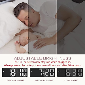 LOFICOPER Digital Alarm Clock for Bedroom, LED Alarm Clock with 6.5'' Large Display, Desk Alarm Clock for Teens, with USB Port, Snooze, Work Day Mode, Black Case and White Digit