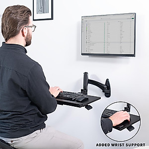 VIVO Sit-Stand 24 Inch Pneumatic Spring Keyboard and Mouse Tray Wall Mount, Counterbalance Height Adjustable Typing Platform, Ergonomic Tilt, Black, MOUNT-KB35B