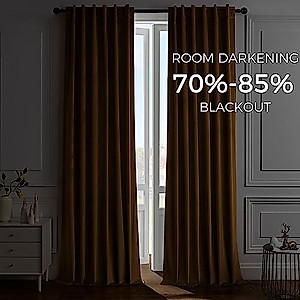 Topfinel Mustard Velvet Curtains 84 inches Long for Living Room, Rod Pocket Back Tab Thermal Insulated Blackout Drapes for Bedroom/Sliding Glass Door, 2 Panels, W52 x L84, Mustard Yellow