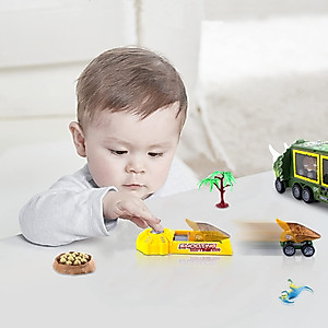 UOLIWO Dinosaur Truck Carrier for Boys and Girls, Car Transporter Toy with Light Sound Kids Dinosaur Toys Set with Pull Back Car Launcher Track Dinosaur Park Pretend Toy Baby Infant Toys Kids Gift