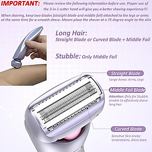 Electric Shaver for Women Legs, Lady Razors Waterproof Wet or Dry for Underarm Arm Bikini Private Area Pubic Hair, Portable Painless Ladies Body Hair Trimmer Remover USB Rechargeable (Purple）