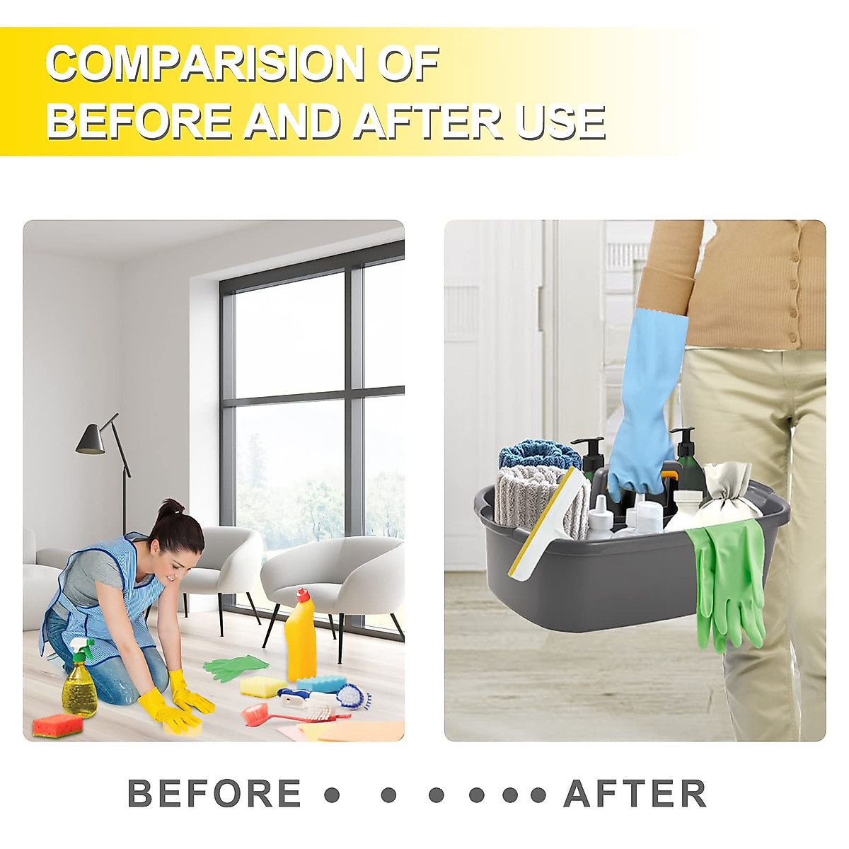 Whalegend Cleaning Caddy, Cleaning Caddy Organizer with Handle, Plastic Tool Storage Cleaning Supply Caddy for College Dorm, Kitchen, Garden, Under Sink,Gray