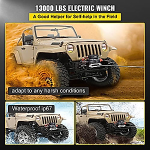 VEVOR Electric Winch 13000lb Load Capacity Truck Winch Compatible with Jeep Truck SUV 65ft/20m Synthetic Rope 12V Power Winch with Wireless Remote Control, Powerful Motor for ATV UTV Off Road Trailer