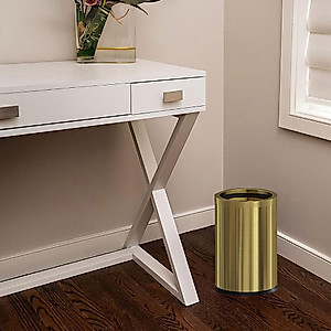 YOJIA 2.4 Gallon Elegant Round Trash Can,Open Top Waste Basket,Removable,Brushed Stainless Steel,12.8" H,Large Capacity Garbage Can,for Bathroom,Living Room,Bedroom,Cafe,Office,Buseniss (110XW Gold)