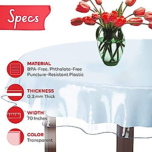 XFasten Heavy-Duty Clear Vinyl Round Table Cloth Cover Protector, 0.3 mm Thick, 70-Inch Transparent Round Plastic Table Cover Protector Pad