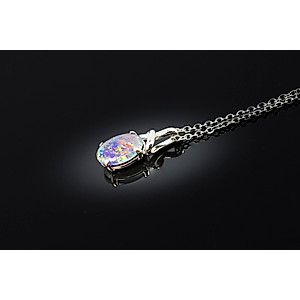 Australian Fire Opal Necklace - 11x9mm - Australian Triplets Opal Necklace Pendant in 925 Sterling Silver Gold Plated Women's Jewelry