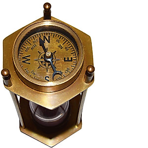 Brass Sand Timer Hourglass with Exquisite Marine Compass Accents - A Perfect Decorative Clock for Captivating Spaces