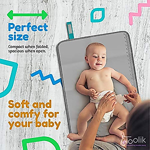 Toolik Baby Diaper Changing Pad, Extra Large (27.5 x 19.7 inch) Waterproof Mat for Stroller Walks or Diaper Bag, Fits Newborn and Toddler for Quick Change on The go (Grey, Solid)