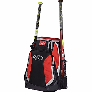Rawlings R500 Series Baseball/Softball Backpack, Scarlet, 17.5˝ H x 15.5˝ W x 8.5˝ D